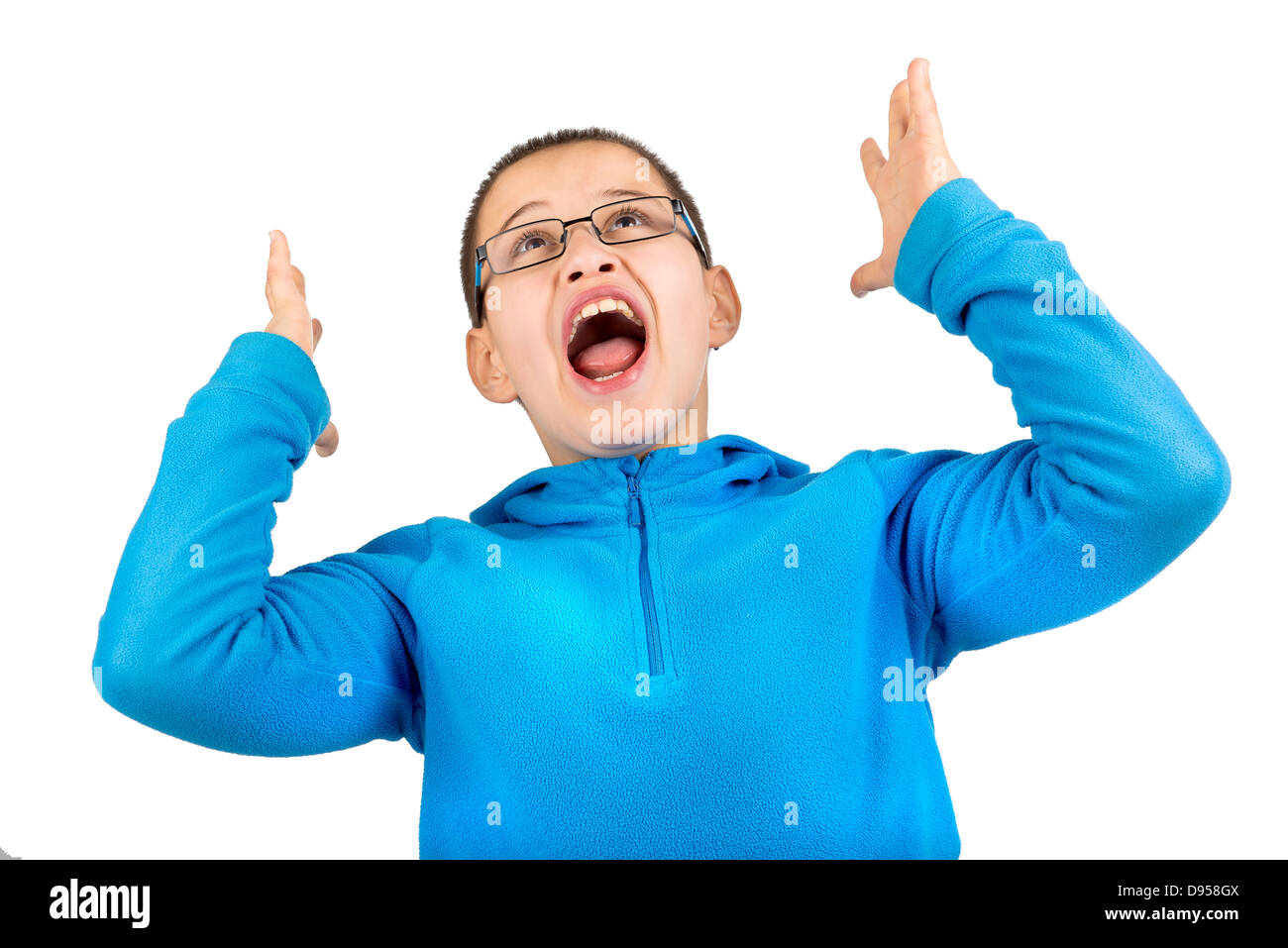 Young boy screaming isolated in white Stock Photo - Alamy