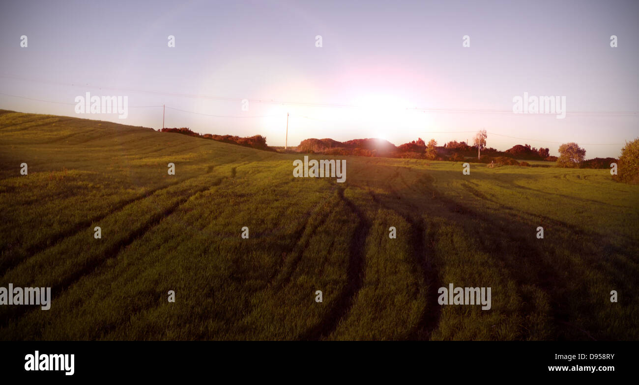 landscape at dawn with lens flare Stock Photo - Alamy