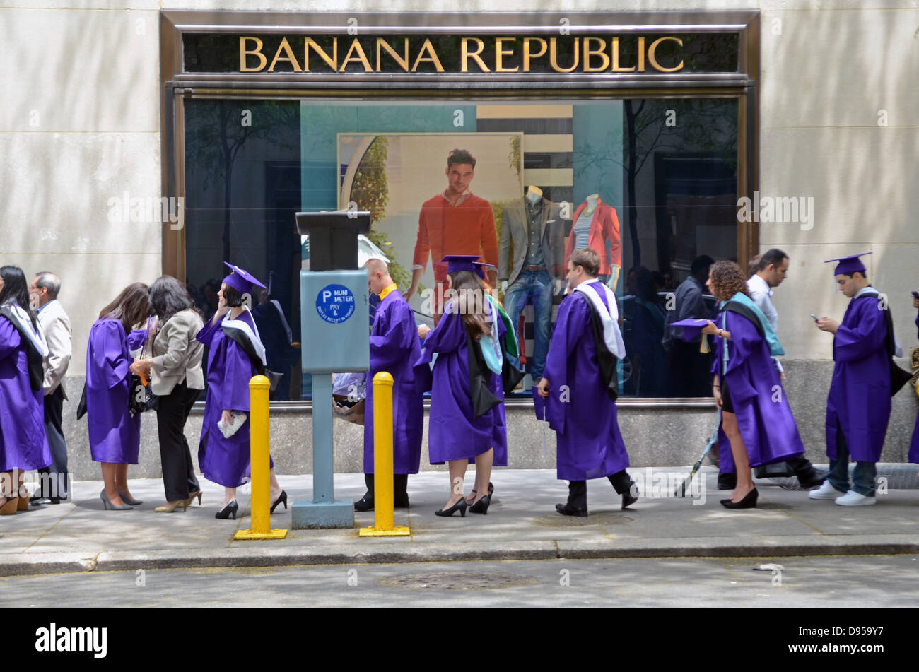 Students wait in line for college graduation, Manhattan, New York City ...