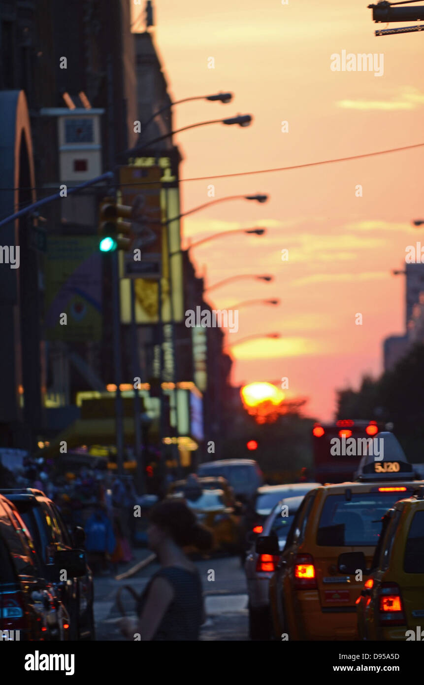 Sunset and traffic in Manhattan, New York City Stock Photo - Alamy