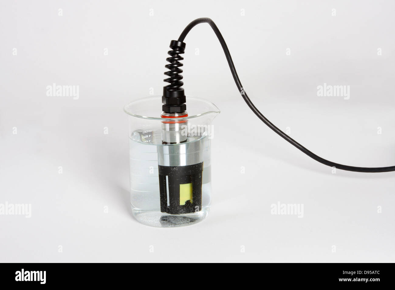 A disolved Oxygen meter test on a sample of stormwater in a beaker ...