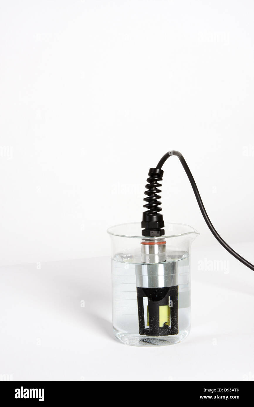 A disolved Oxygen meter test on a sample of stormwater in a beaker ...