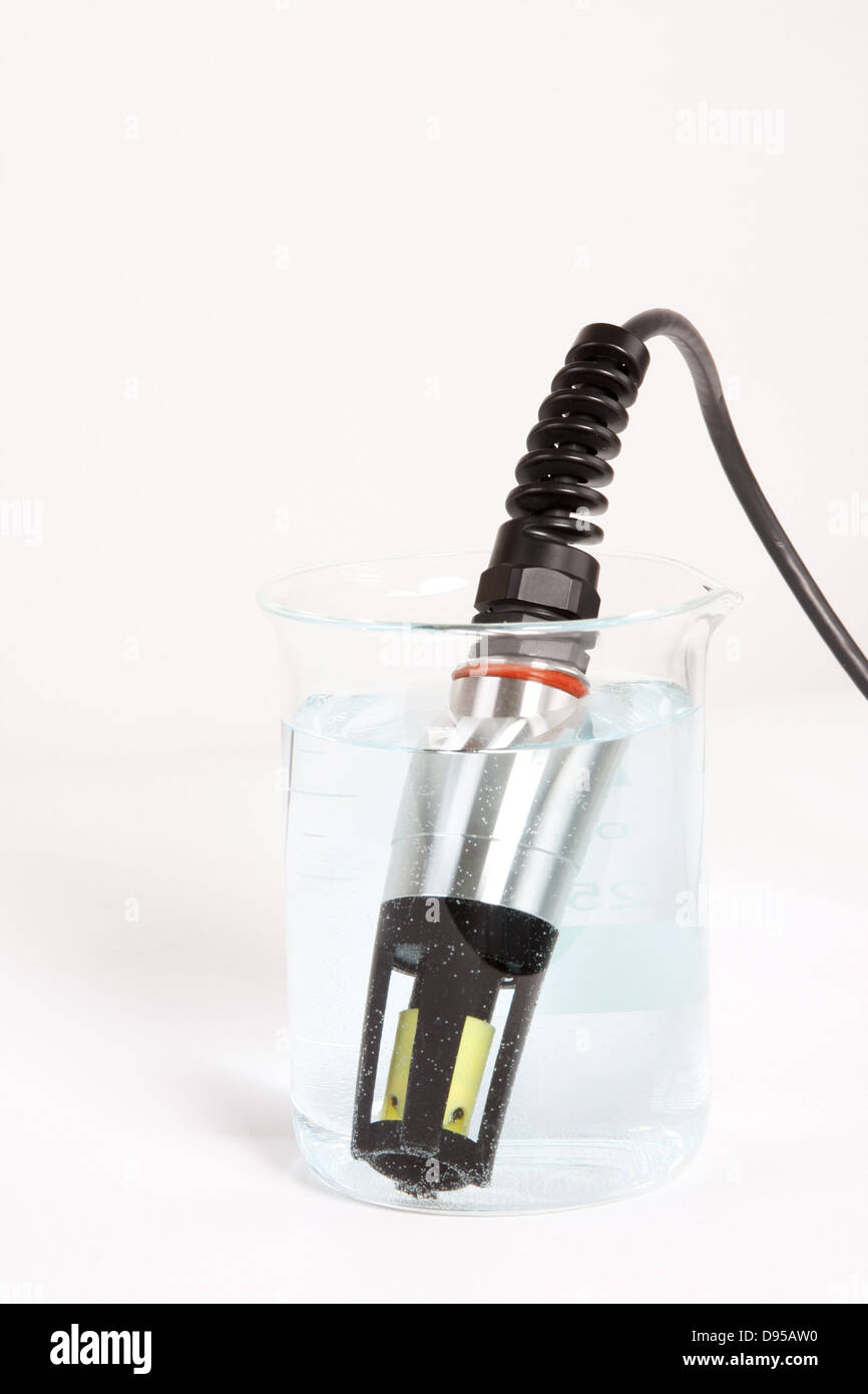 A disolved Oxygen meter test on a sample of stormwater in a beaker ...