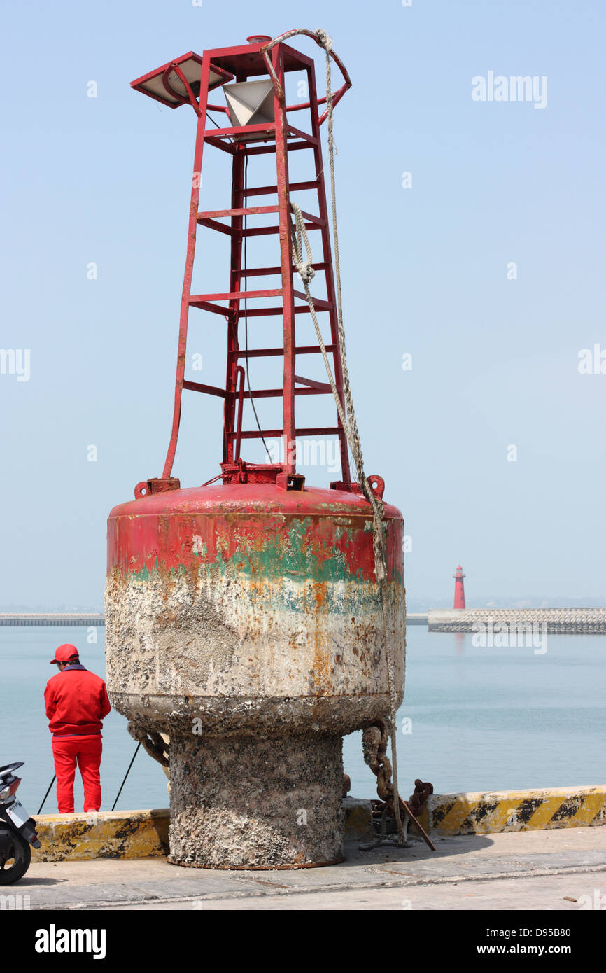 A solar powered buoy. Shuitou Harbor, Kinmen County, Taiwan Stock Photo ...