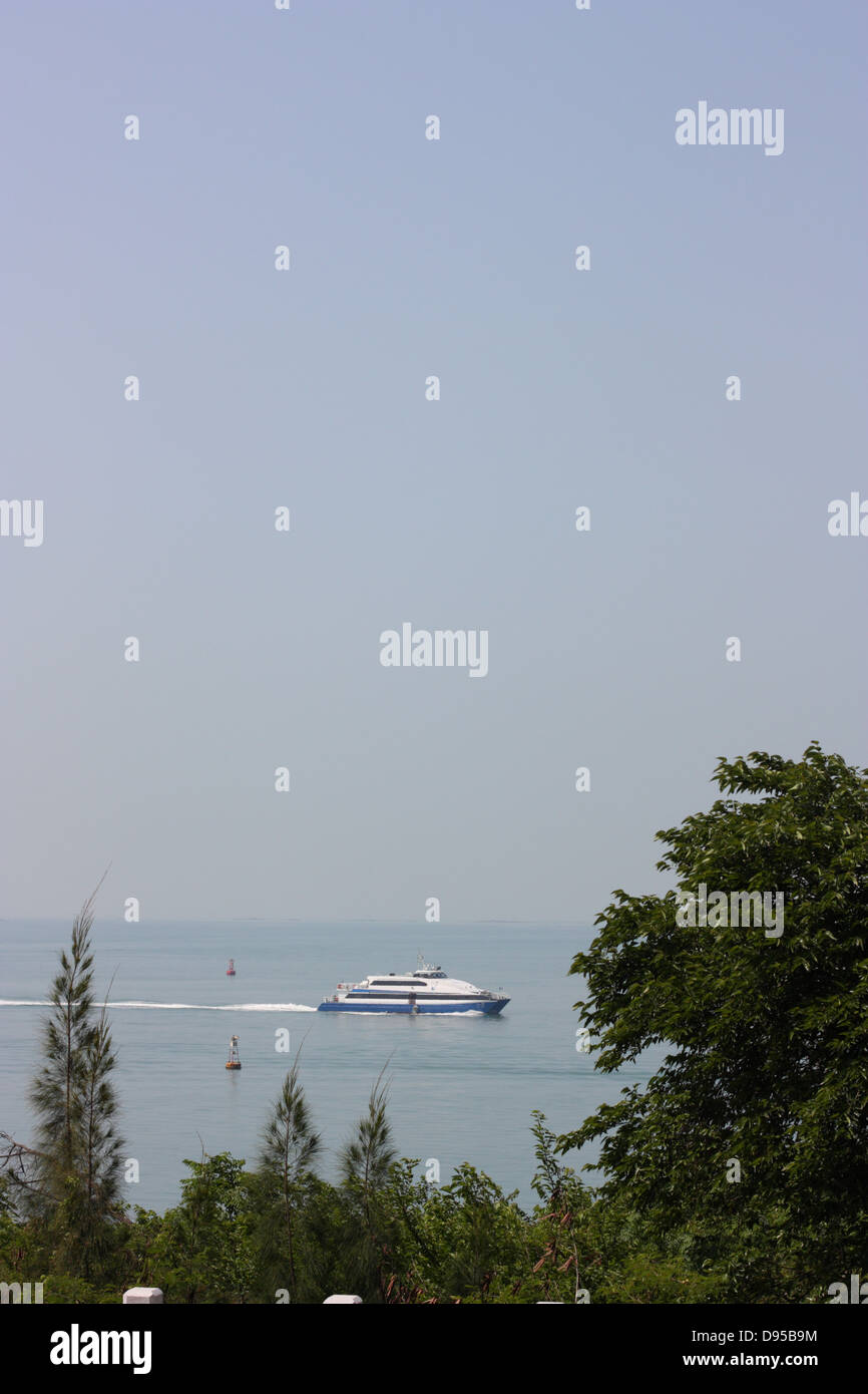 A ferry arrives at Shuitou Harbor from Xiamen China, Kinmen County ...