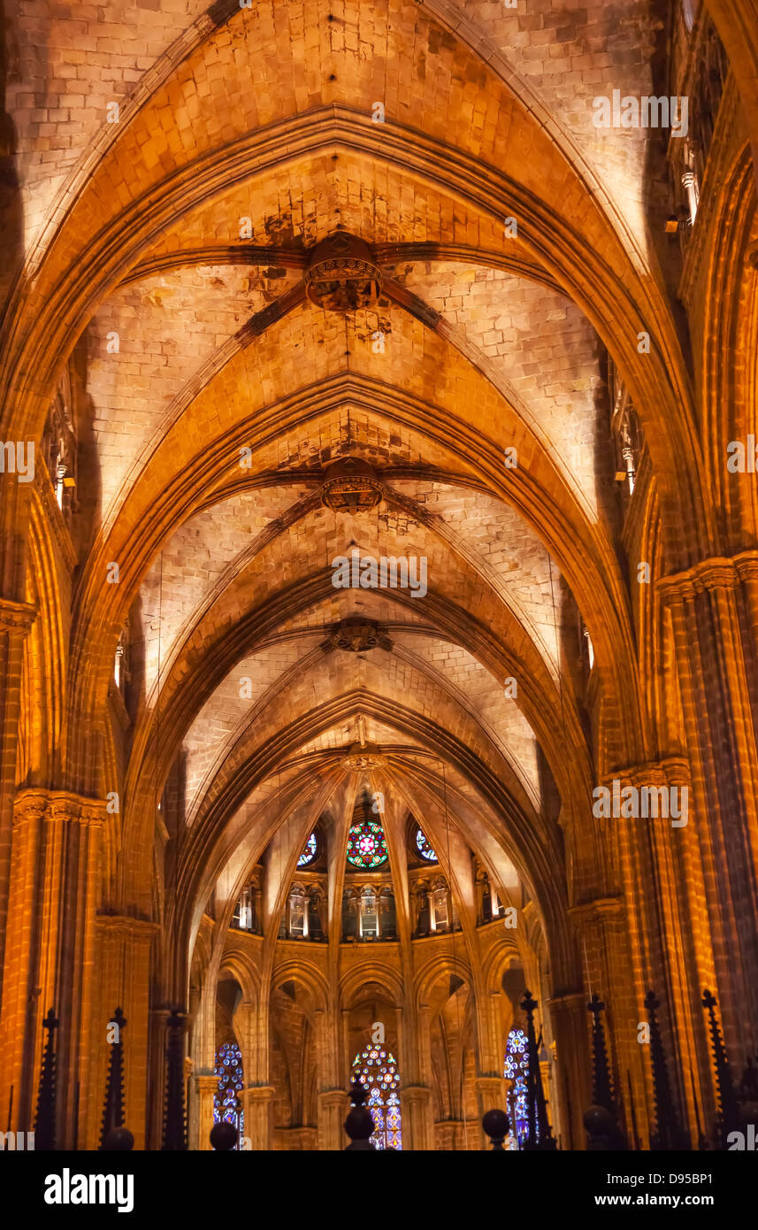 Gothic Catholic Barcelona Cathedral Basilica Stone Columns Arches in ...