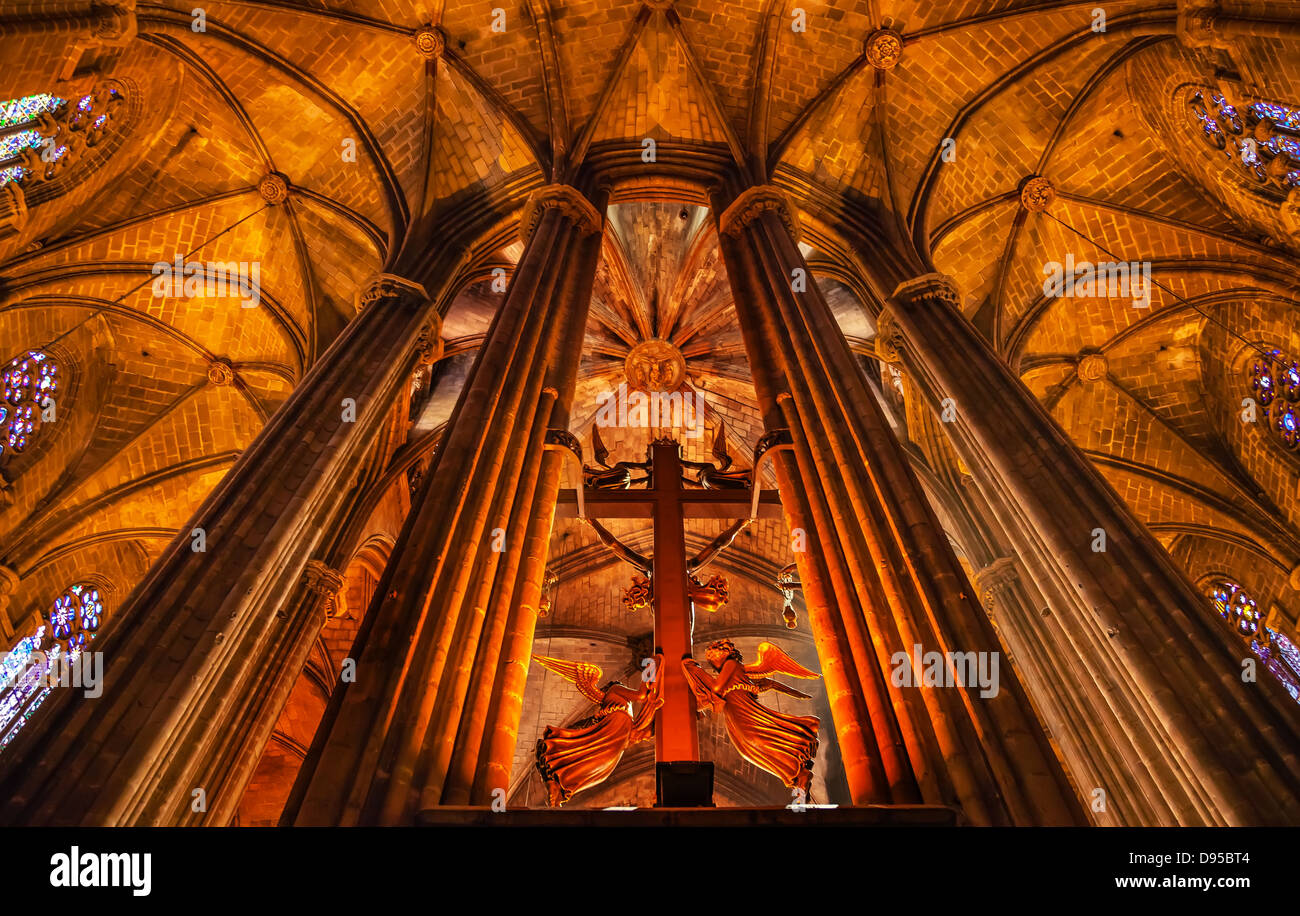 Cross Angels Stone Columns Arches Stained Glass Gothic Catholic ...