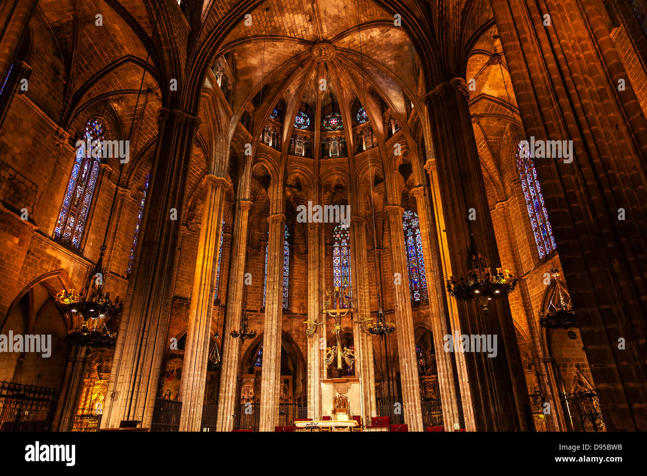 Gothic Catholic Cathedral Basilica Stone Columns Barcelona Catalonia ...