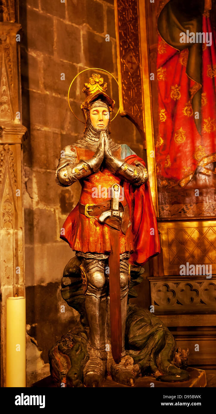 St George Statue Gothic Catholic Barcelona Cathedral Spain Stock Photo ...
