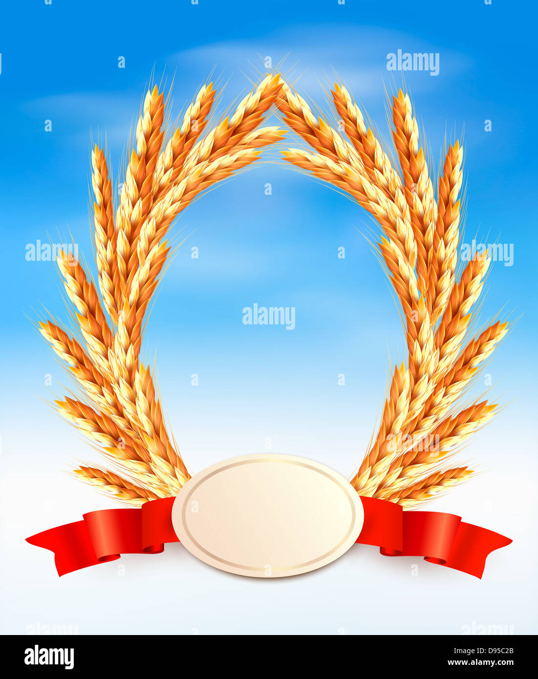 Ripe yellow wheat ears with red ribbons. Vector background Stock Photo ...