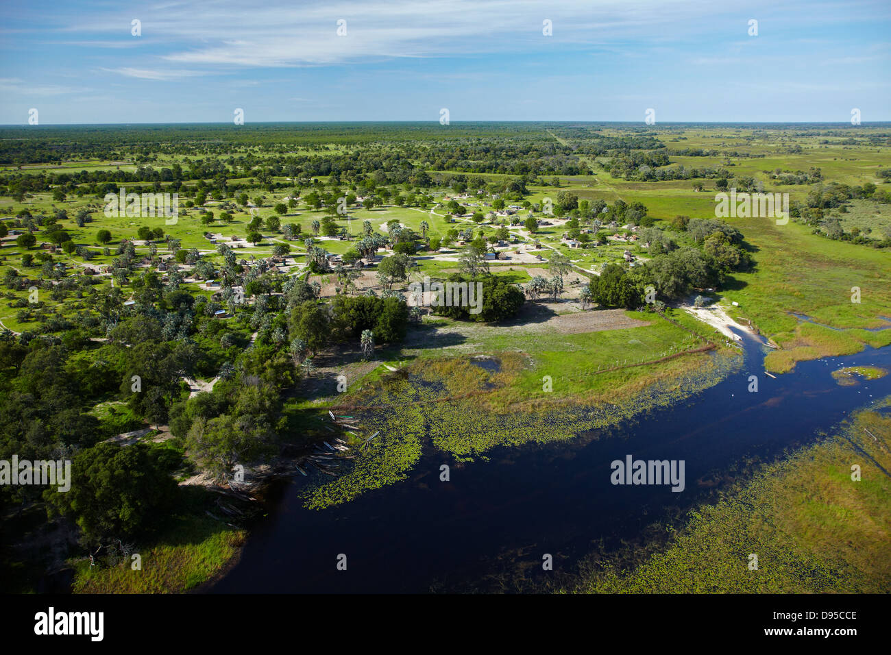 Boro River and Boro village, Okavango Delta, Botswana, Africa- aerial ...