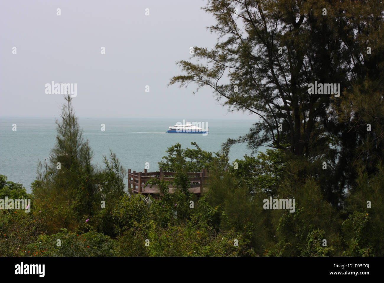 A ferry arrives at Shuitou Harbor from Xiamen China, Kinmen County ...