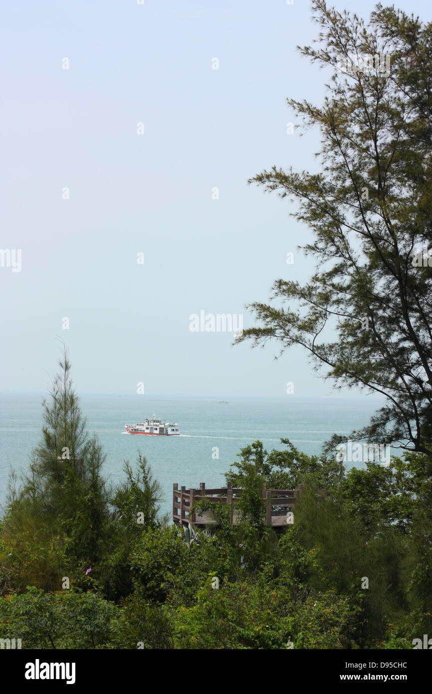 A ferry leaves Shuitou Harbor for Little Kinmen (Lieyu). Kinmen County ...