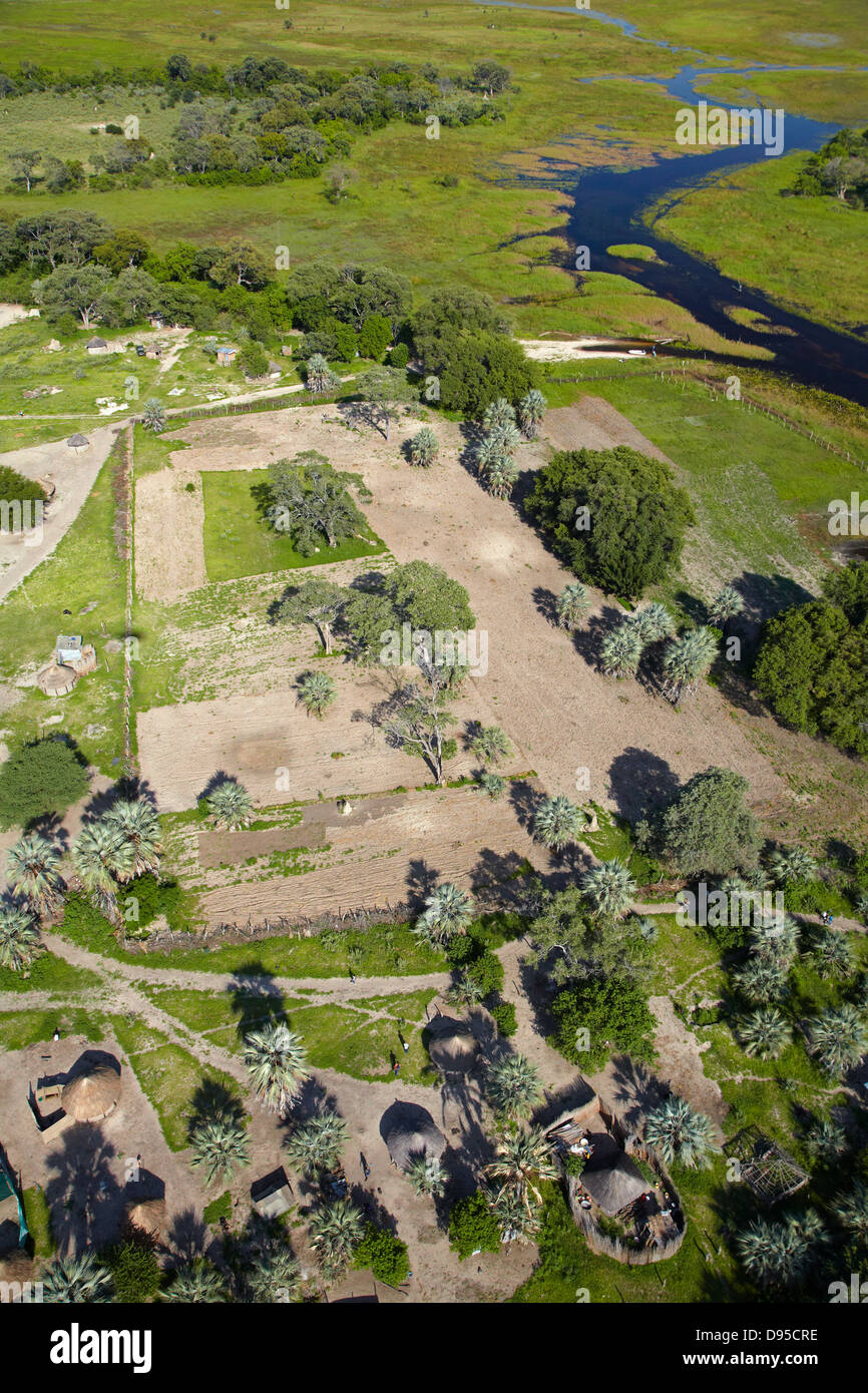 Boro village and Boro River, Okavango Delta, Botswana, Africa- aerial ...