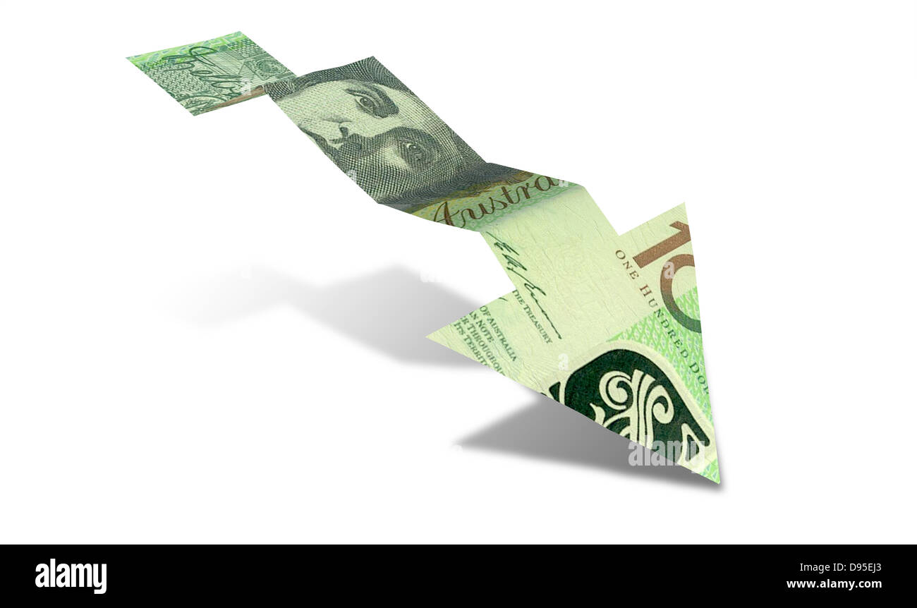 An arrow graph trend shaped 100 australian dollar bank note showing an ...