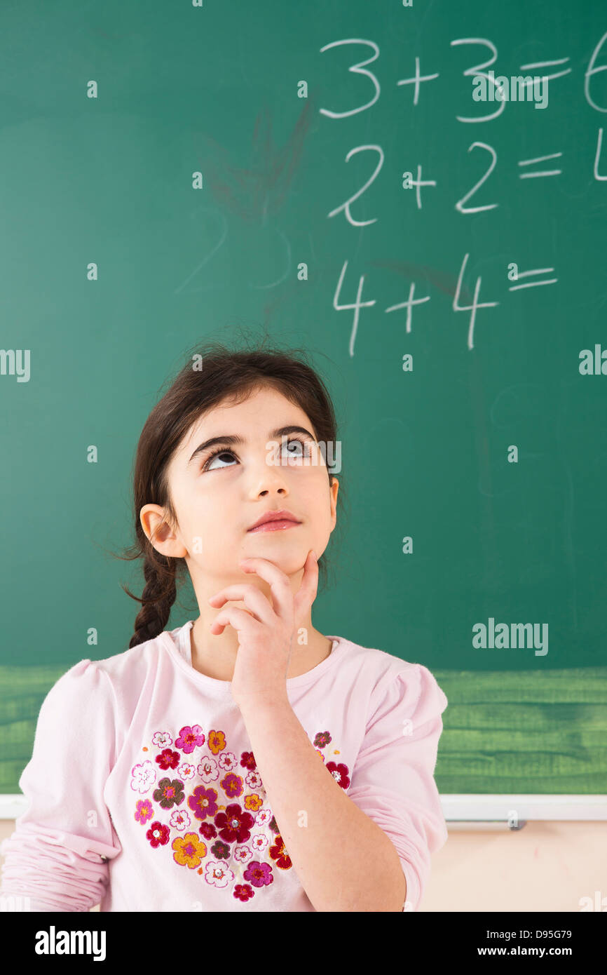 Girl Answering Question at Blackboard in Classroom, Baden-Wurttemberg ...