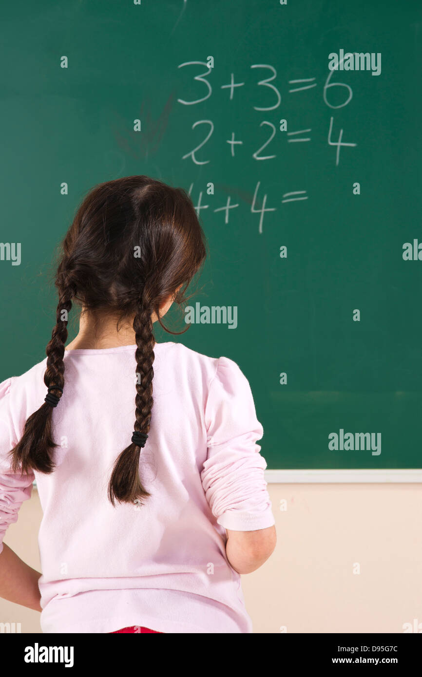 Girl Answering Question at Blackboard in Classroom, Baden-Wurttemberg ...
