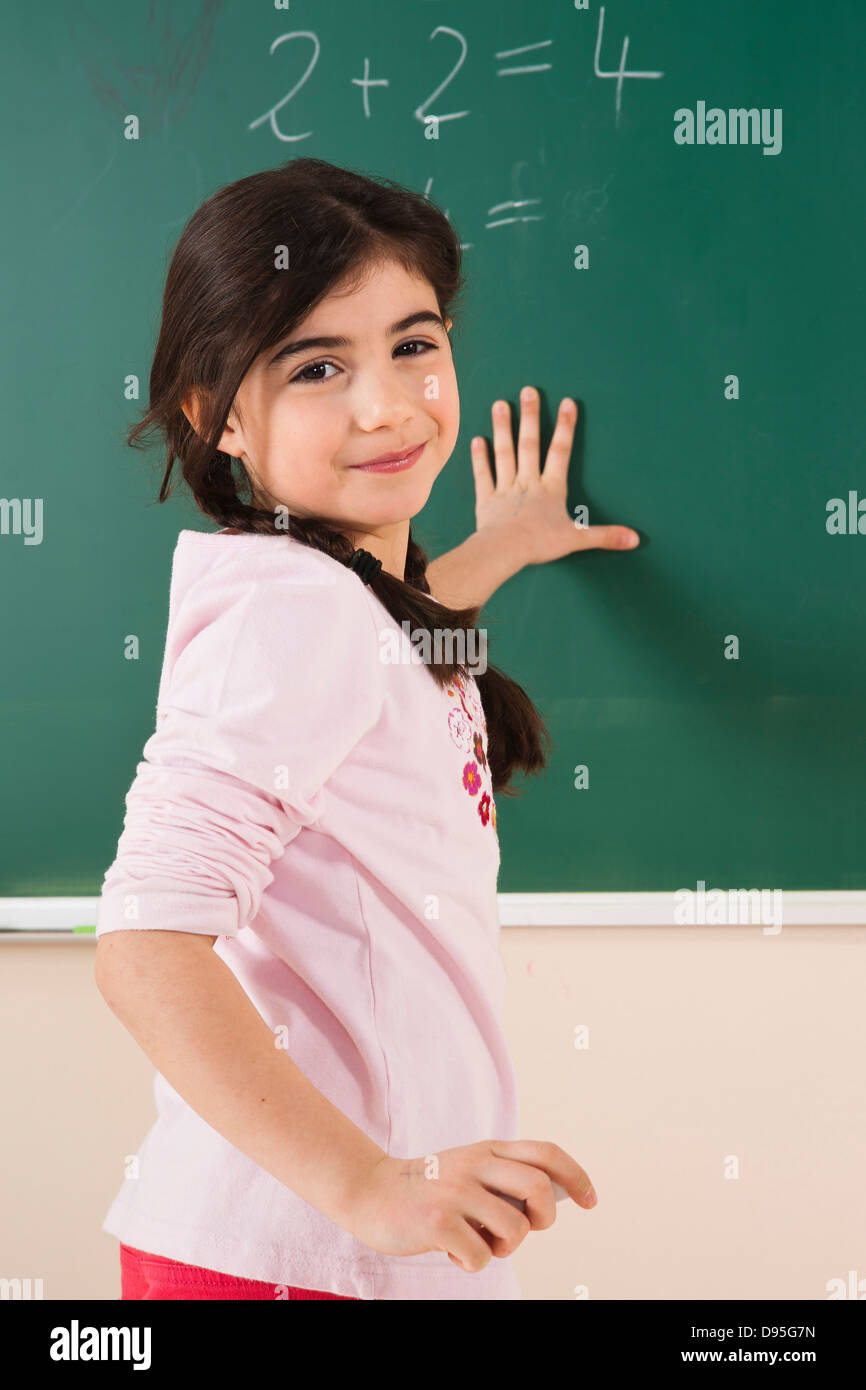 Girl Answering Question at Blackboard in Classroom, Baden-Wurttemberg ...
