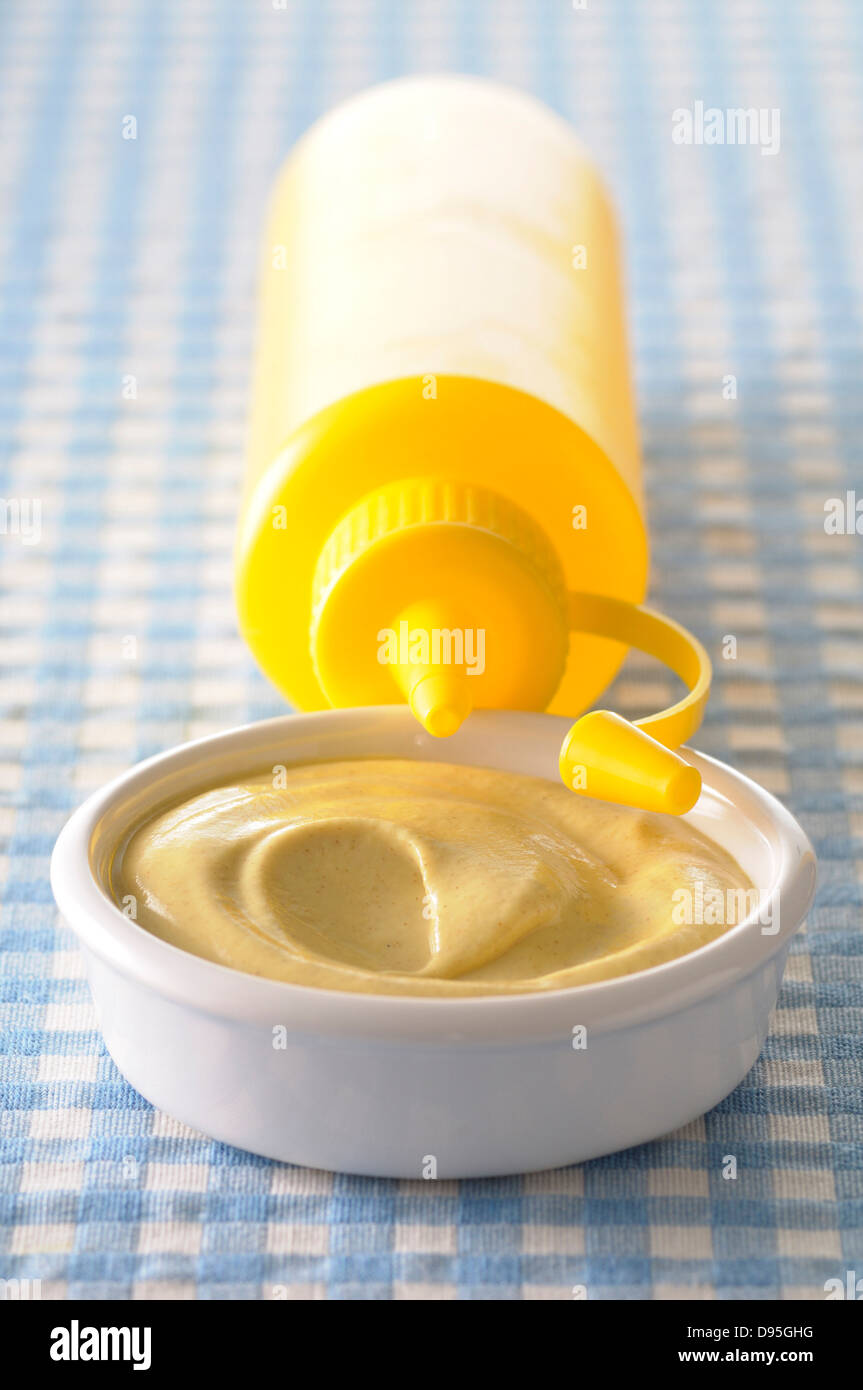 Close-up of Bowl of Mustard and Yellow Squeeze Bottle Stock Photo - Alamy