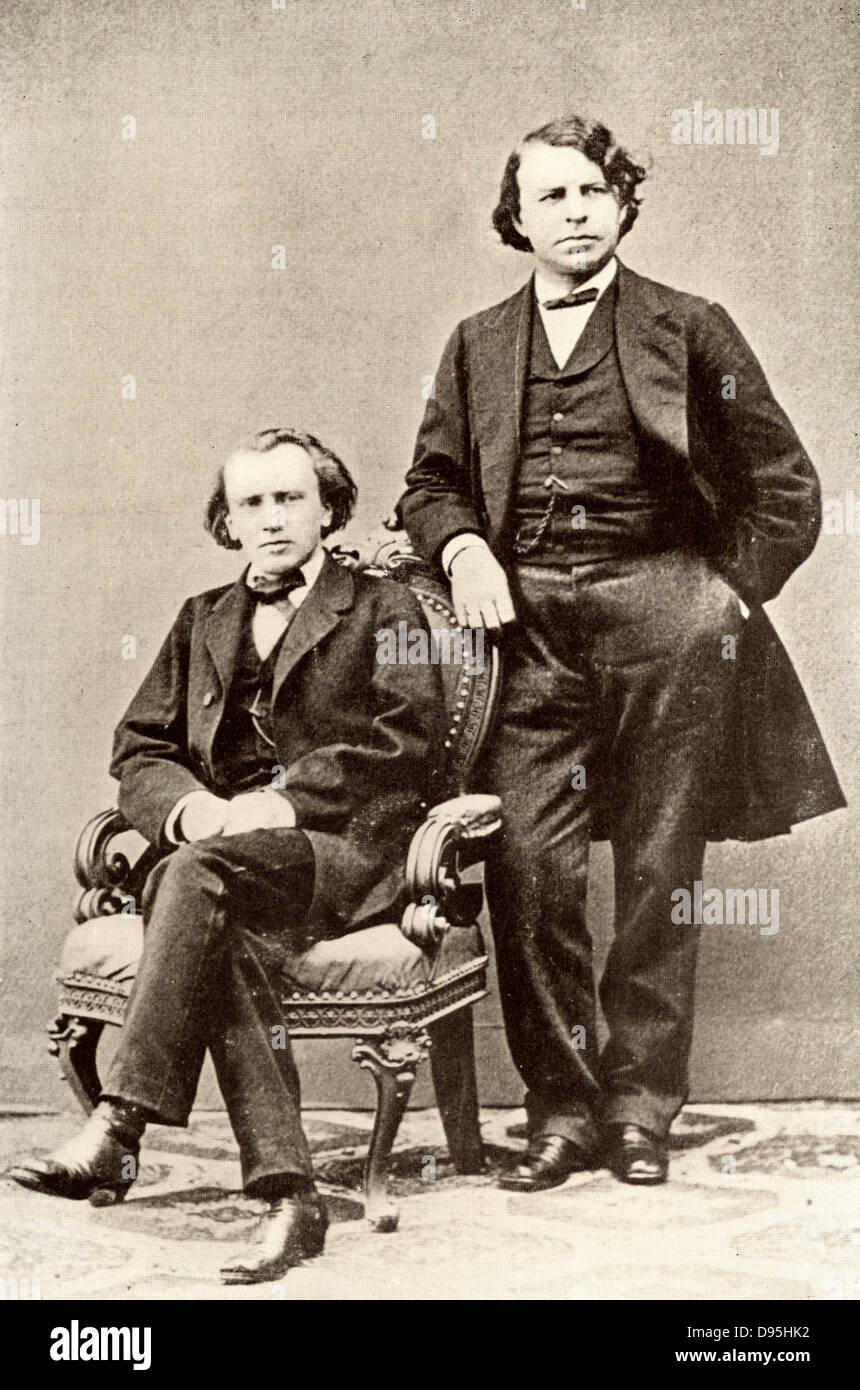 Johannes Brahms (1833-1897) German composer, seated, with Joseph ...