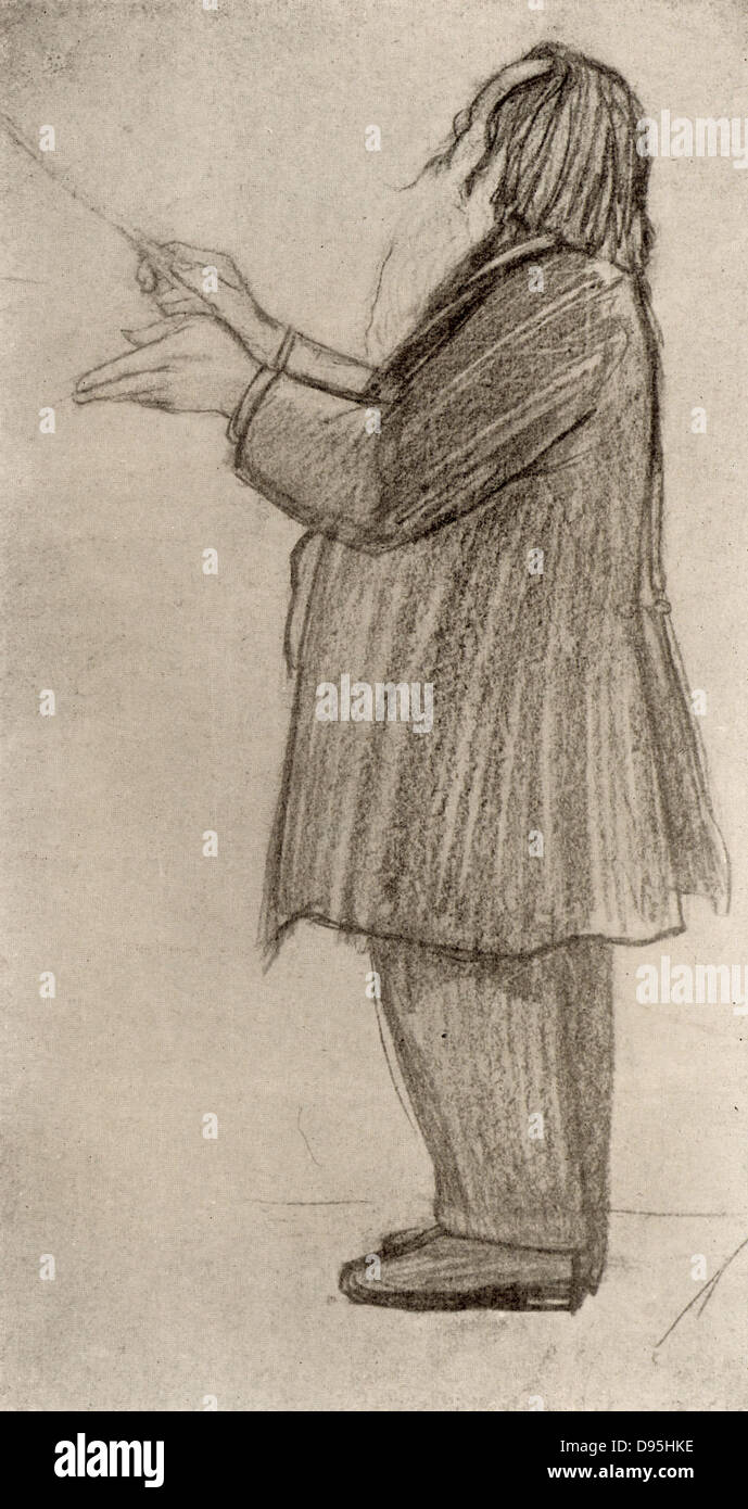 Johannes Brahms (1833-1897) German composer, conducting. From drawing ...