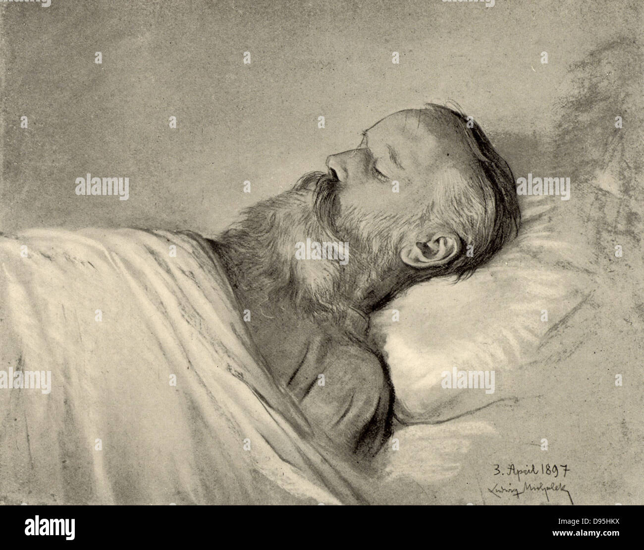 Johannes Brahms (1833-1897), German composer, on his deathbed. After ...