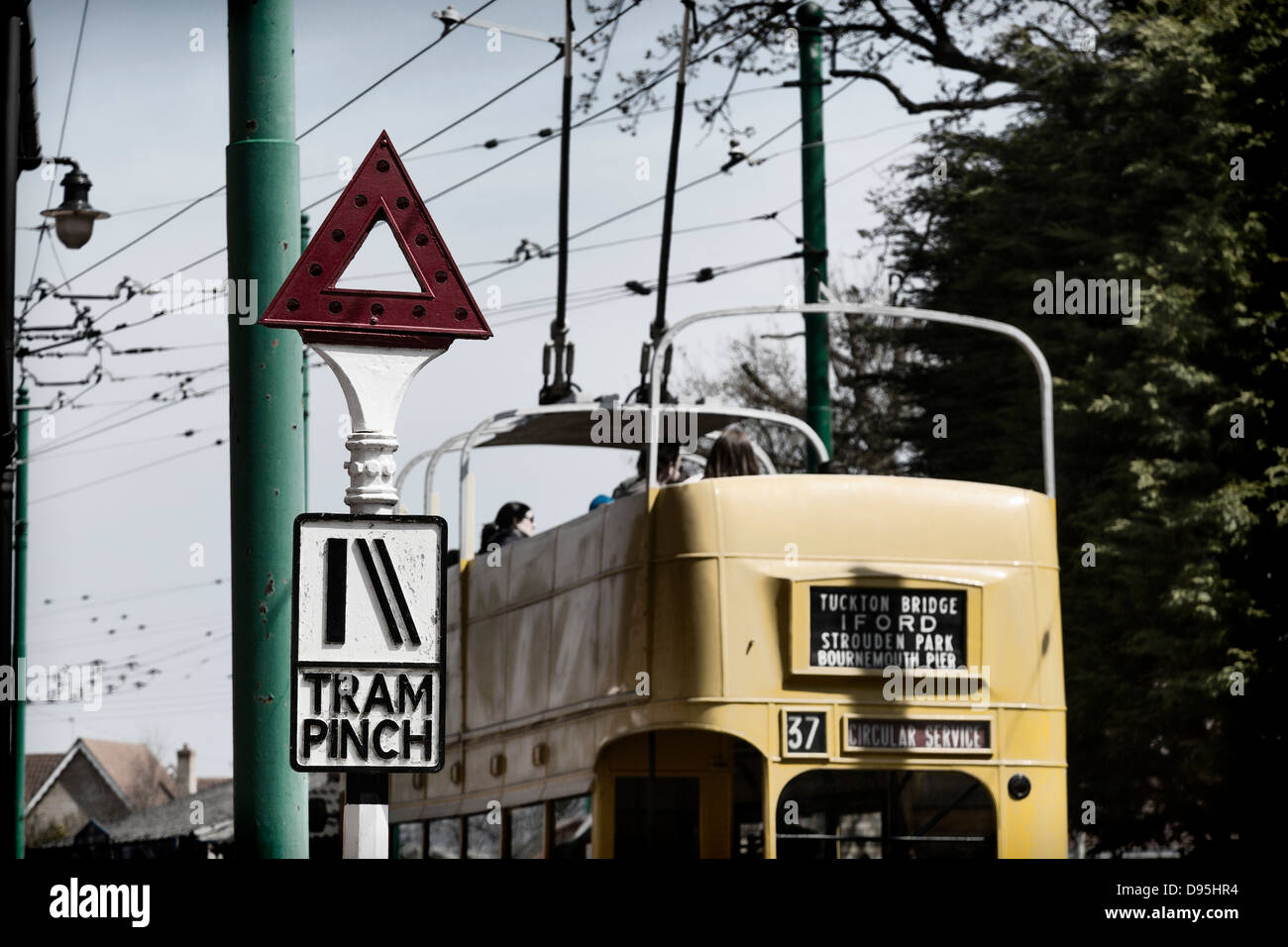 Historic Tram Pinch road sign warning other road users that the tram ...