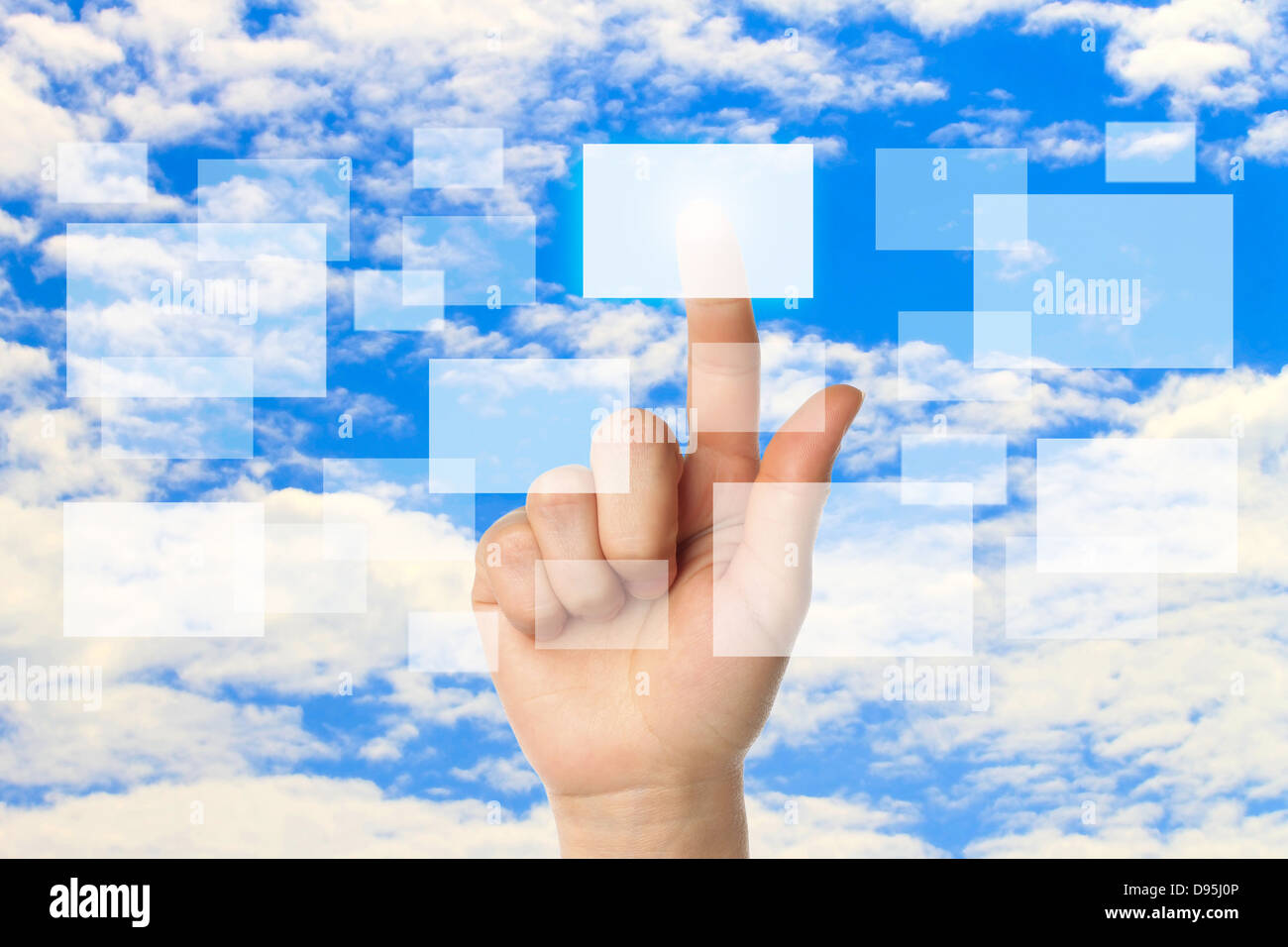 Cloud computing concept with woman hand Stock Photo - Alamy