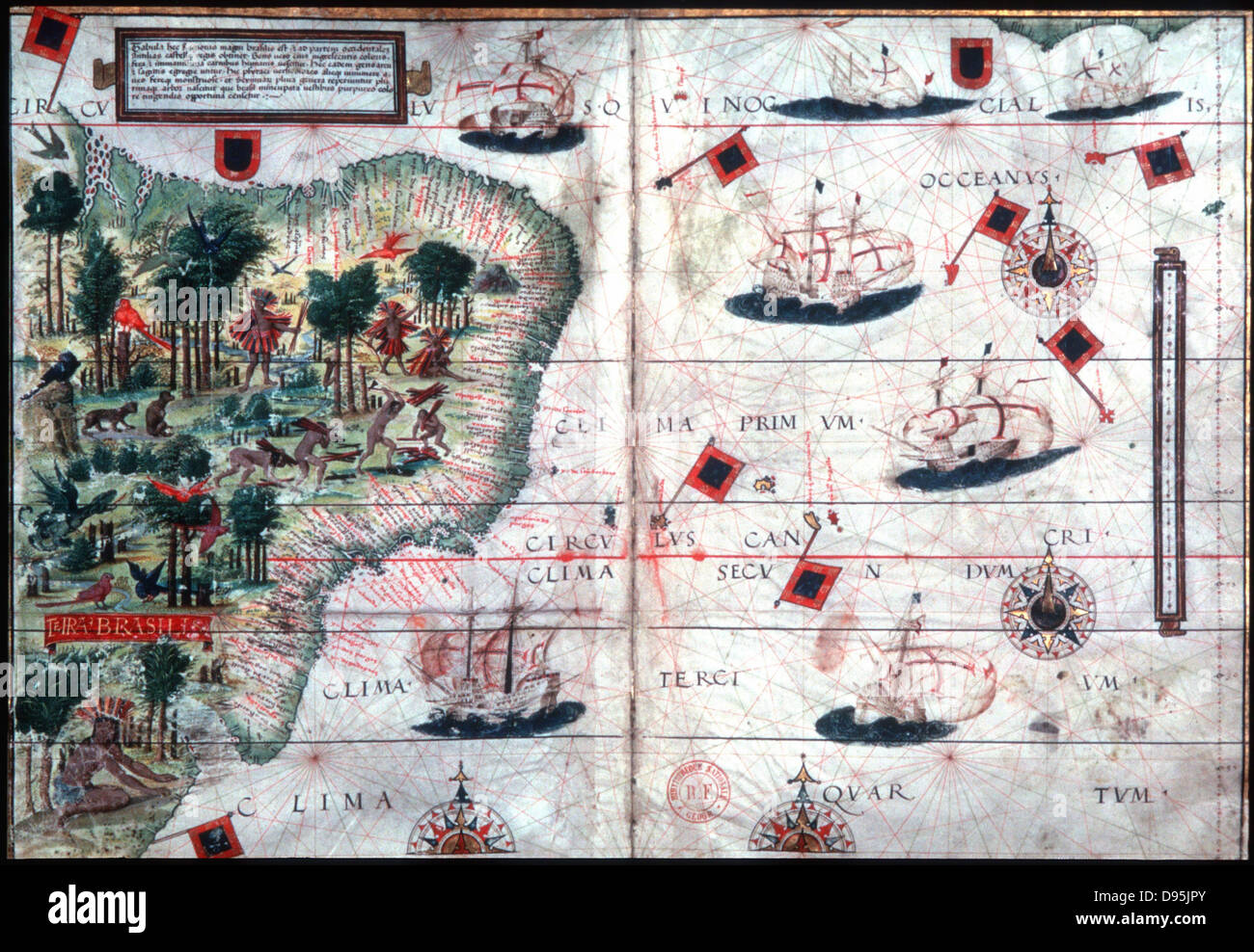 Map of Brazil by Pedro Reinel and Lopo Homen c1525 Stock Photo - Alamy