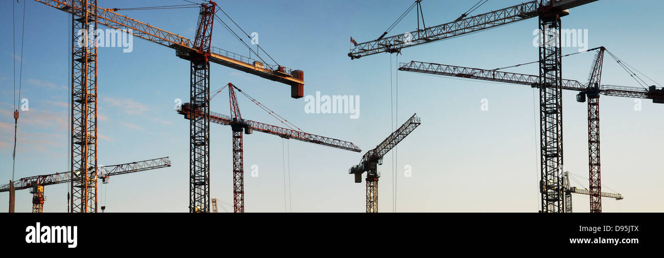 Panoramic of Multiple Heavy Duty Construction Cranes, Toronto, Ontario ...