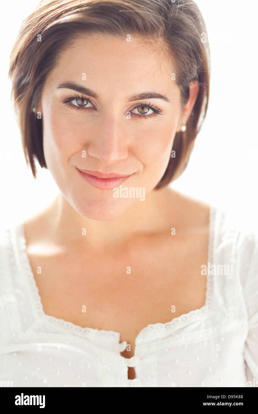 Head and Shoulders Portrait of Young Woman in Studio Stock Photo - Alamy