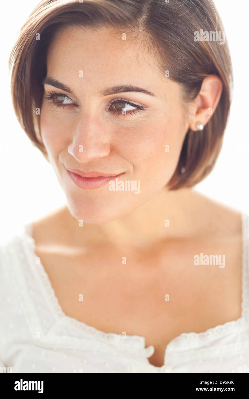 Head and Shoulders Portrait of Young Woman in Studio Stock Photo - Alamy
