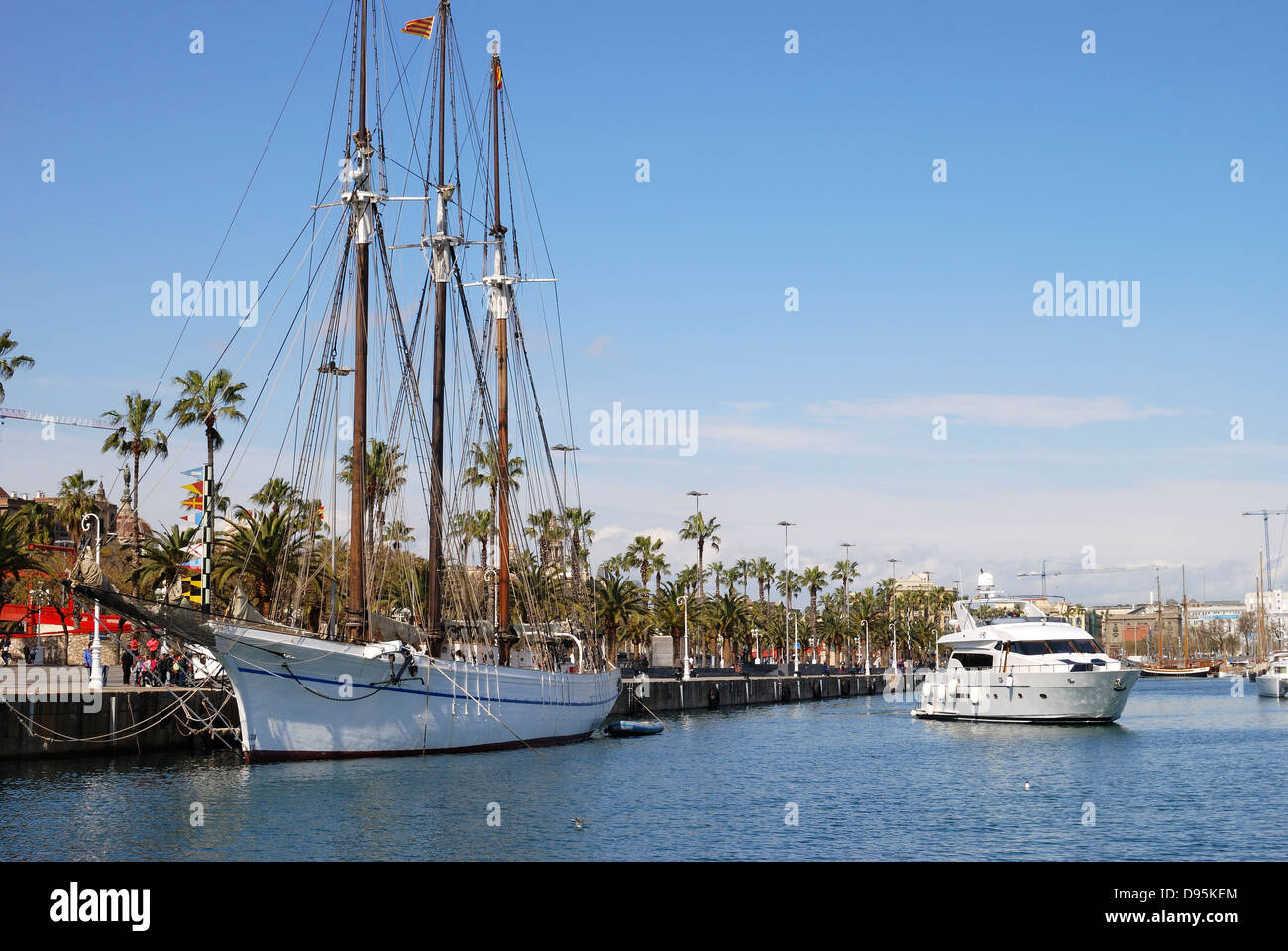 Moored sailing ship in the harbour at Barcelona. Catalonia. Spain Stock ...