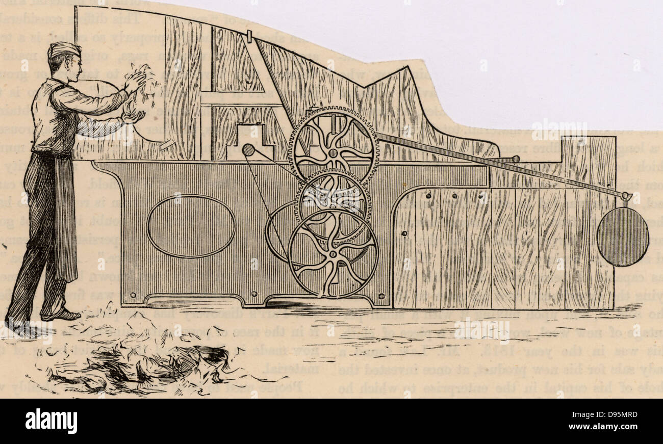 Placing sorted woollen rags in a grinding machine called a Devil. The ...