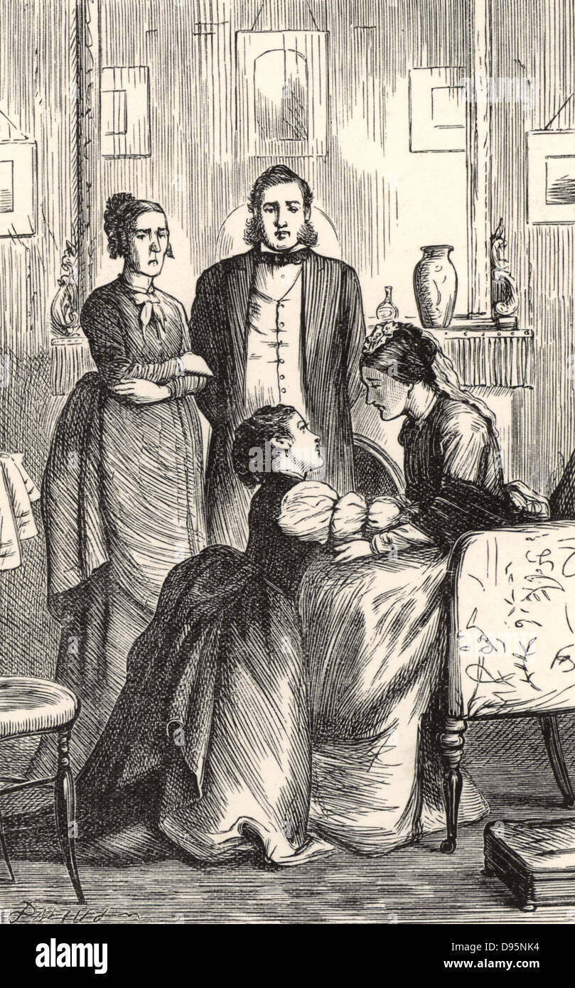 Rachel Verrinder, in front of Godfrey Abelwhite and Miss Clack, making ...