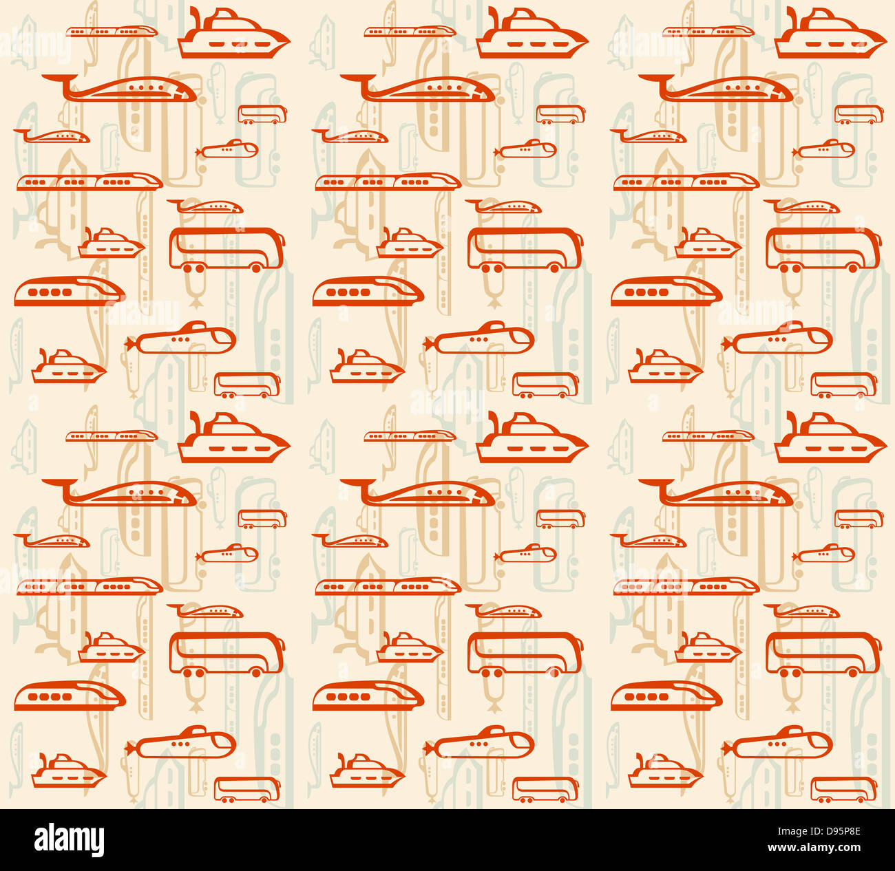 Seamless pattern of traffic. Means of transportation: bus, plane, ship ...