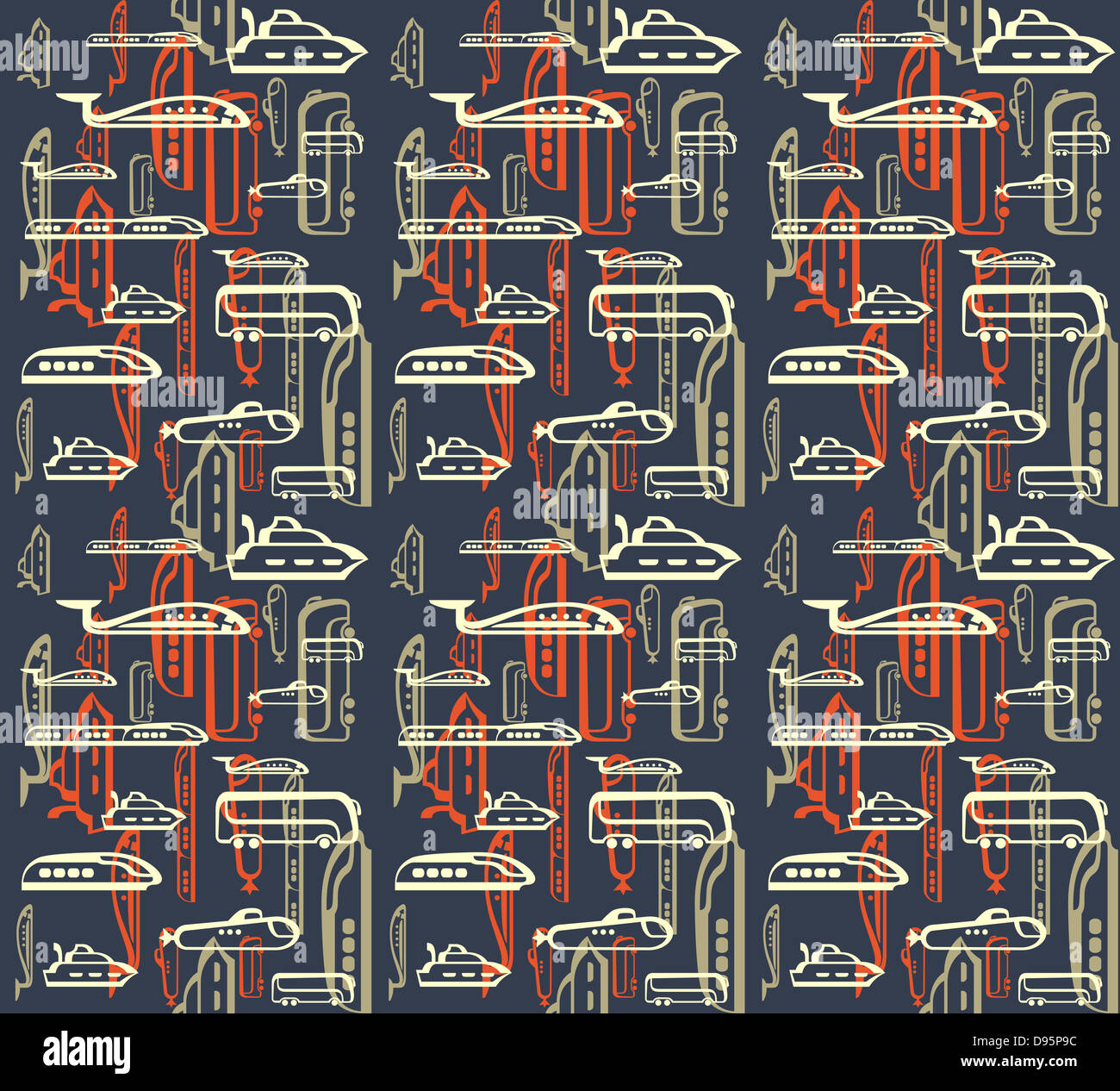 Seamless pattern of traffic. Means of transportation: bus, plane, ship ...