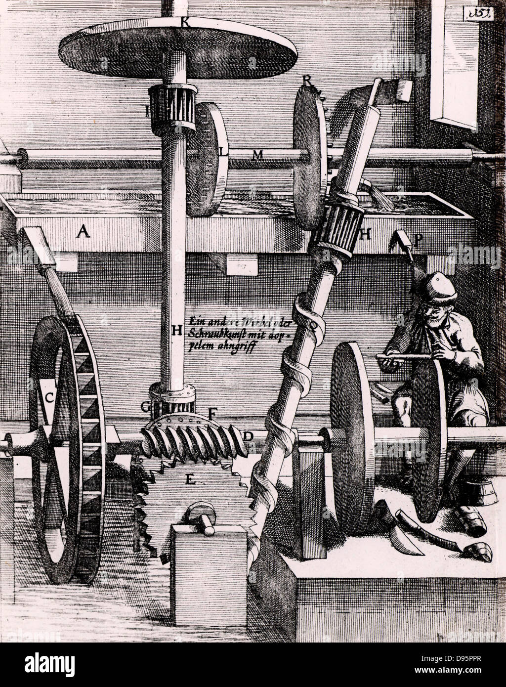 Perpetual motion: Grindstone driven, via work and spur, by an overshot ...