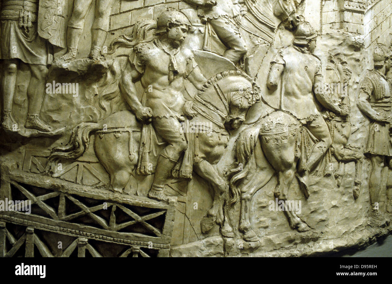 Roman cavalry crossing a wooden bridge: from Trajan's column. Erected ...