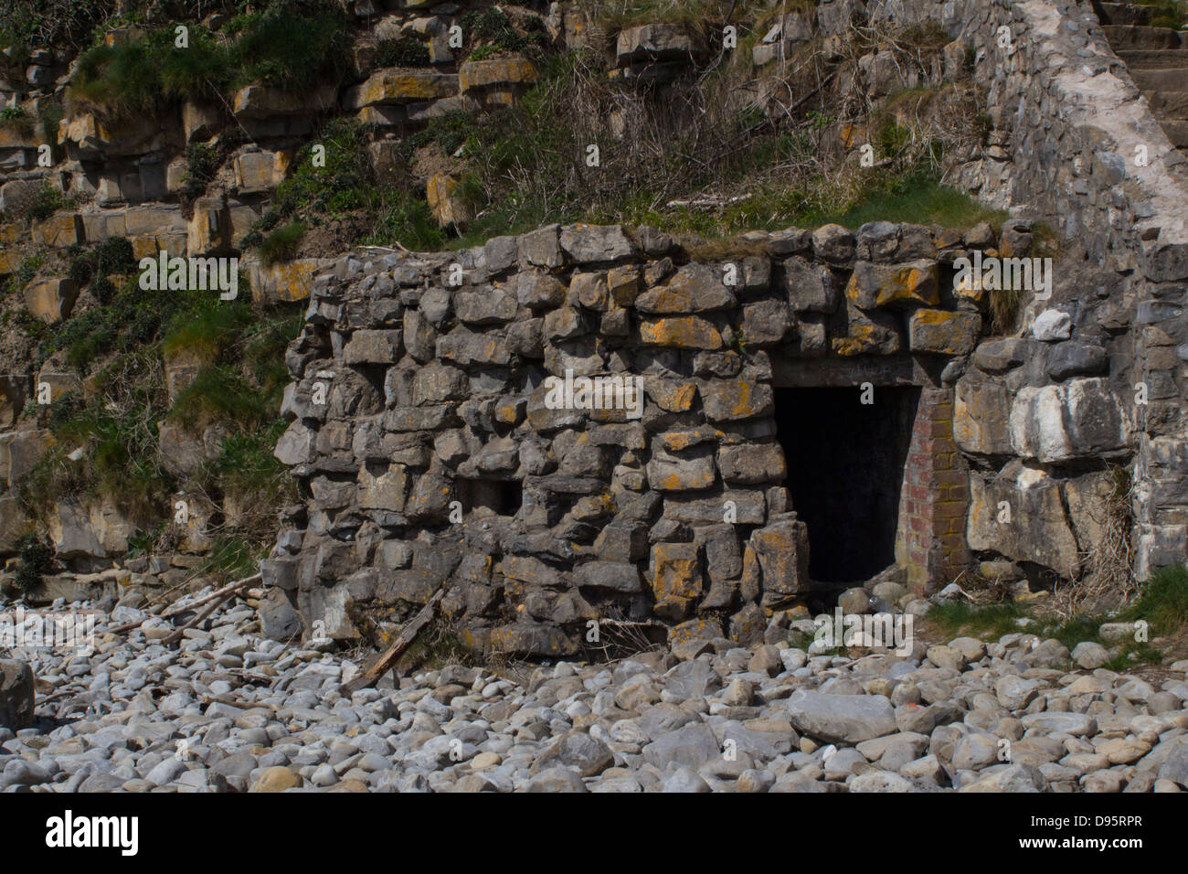 Second World War fortification on a beach in South Wales Stock Photo ...
