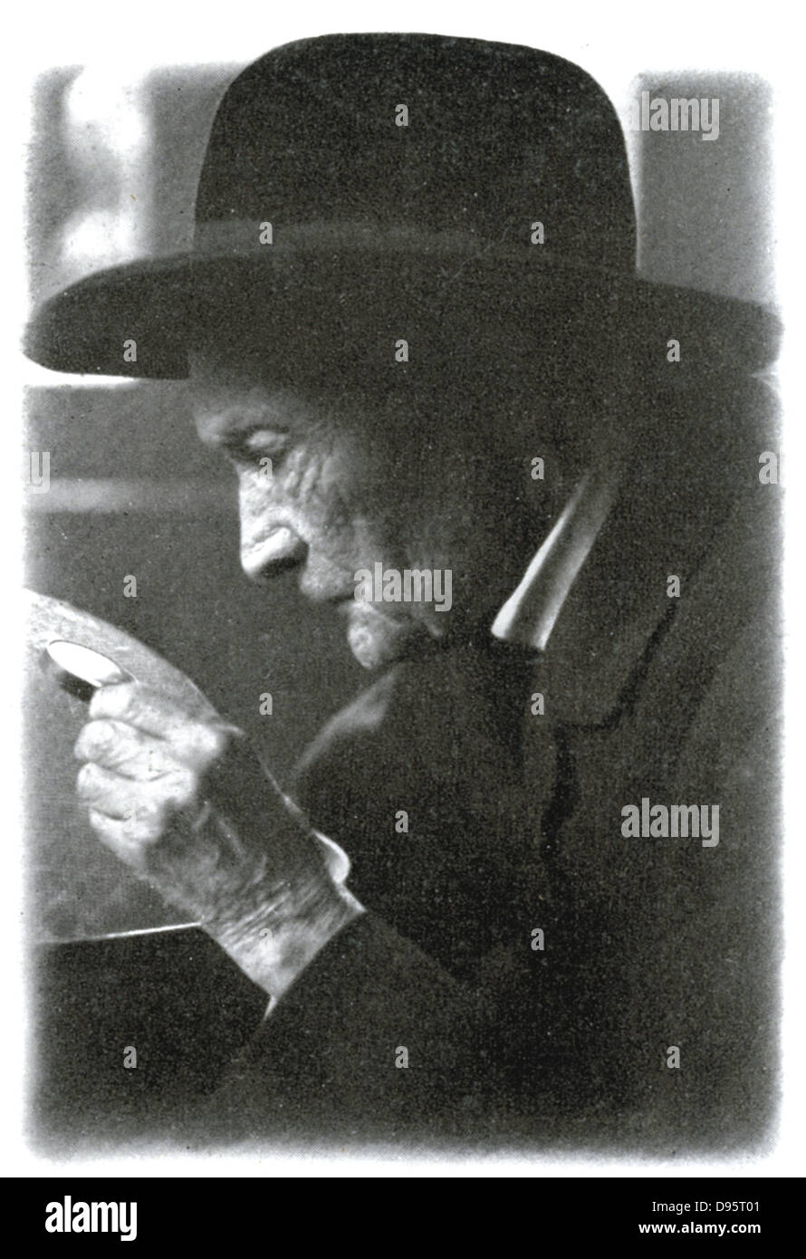 Jean-Henri Fabre (1823-1915) French entomologist examining an insect ...