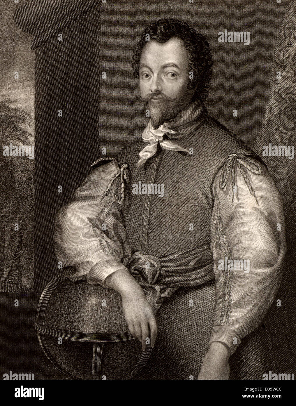 Francis Drake (c1540-1596) English navigator and privateer. Engraving ...