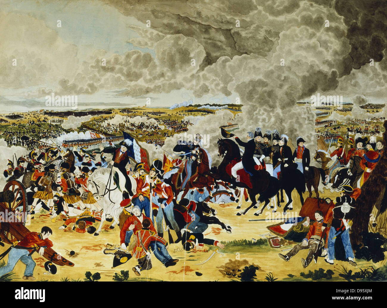 Battle of Waterloo 18 June 1815. Wellington with his Staff doffing his ...