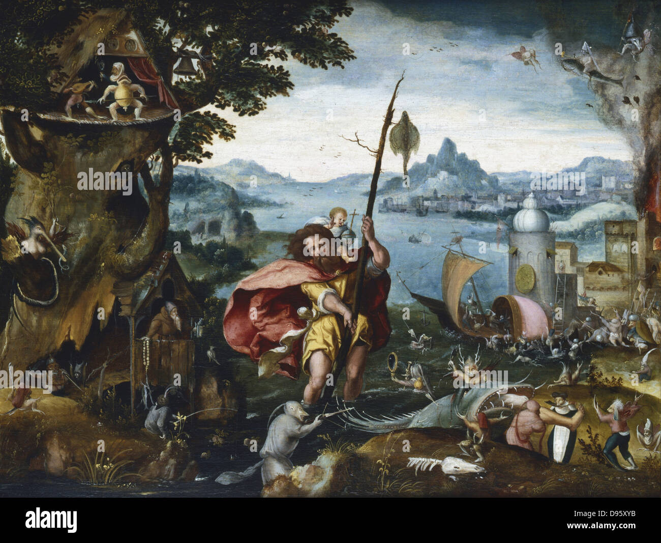 St Christopher Crossing the River. St Christopher reaches the bank with ...