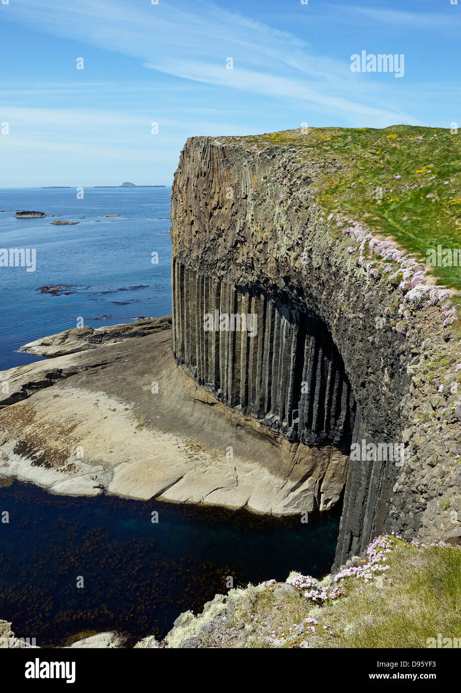 Looking down from south edge of Staffa in the Hebrides of Scotland to ...