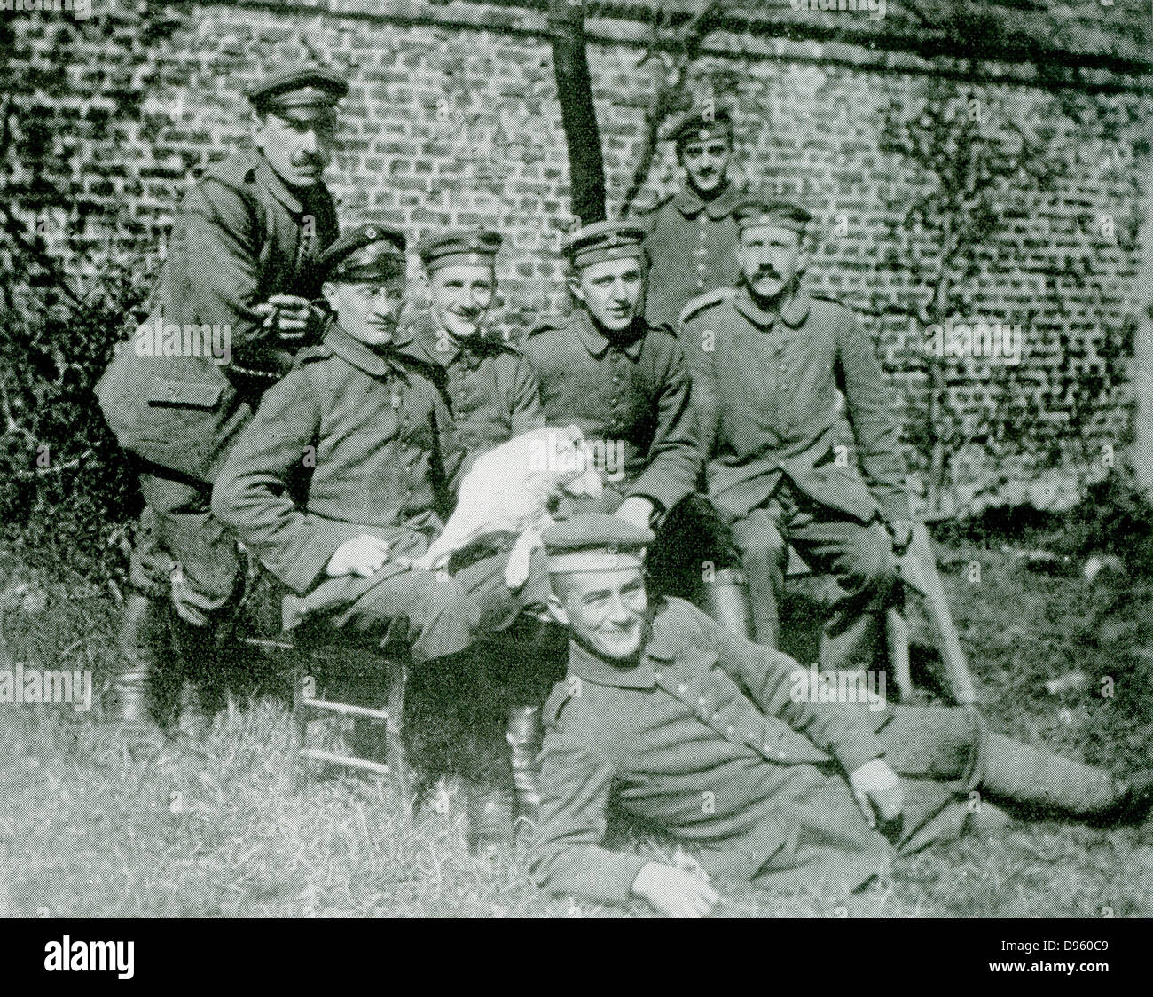 Adolf Hitler, seated on the right, with fellow German soldiers during ...