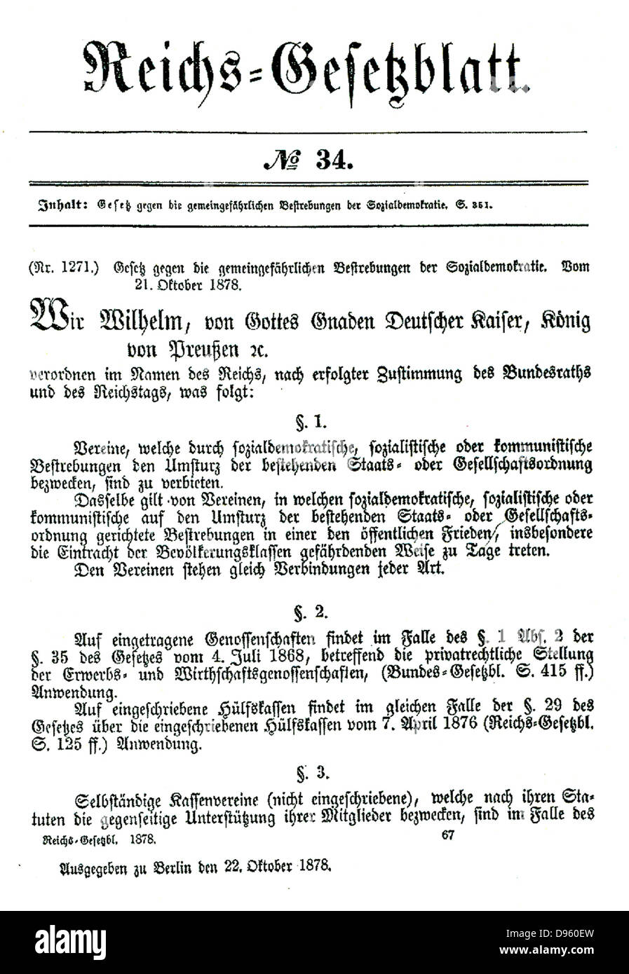 Bismarck's 'Law against the highly dangerous endeavours of Social ...