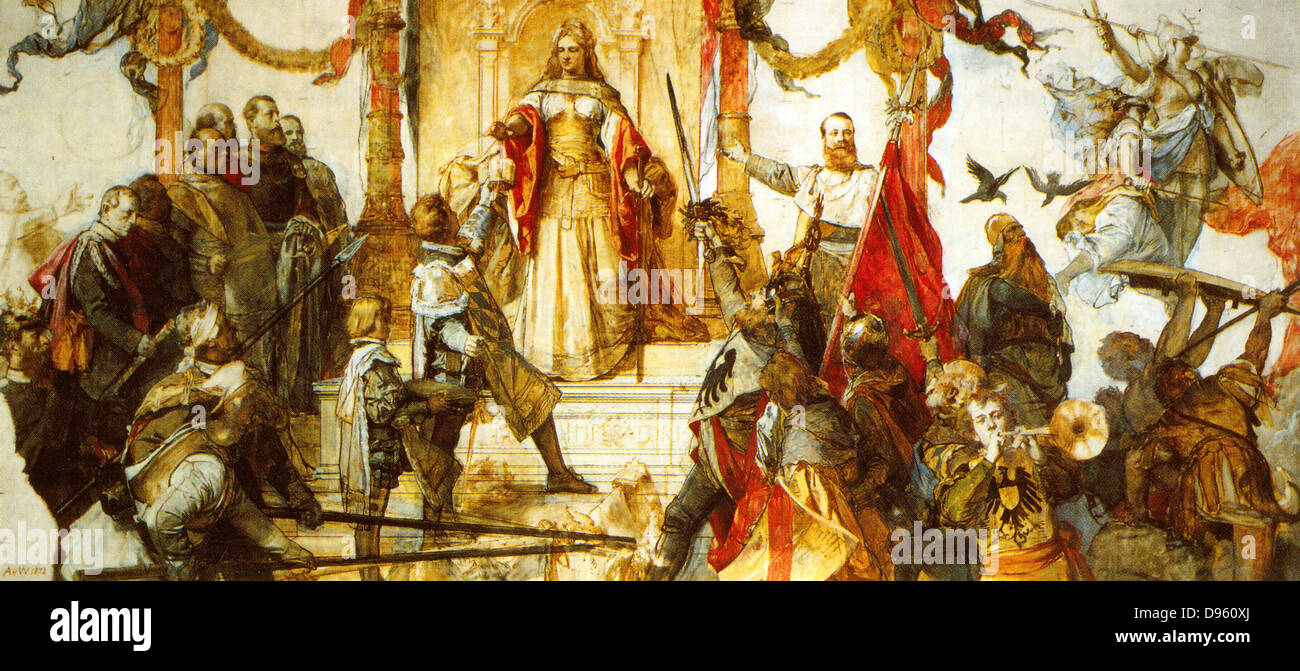 Allegorical painting showing a United Germany (Germania) circa 1880 ...