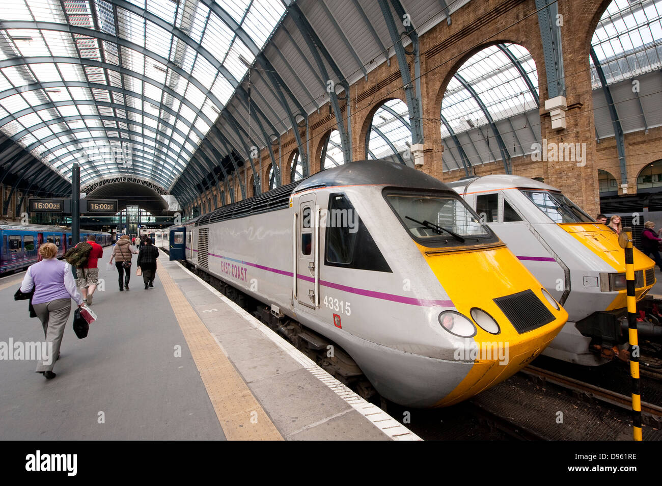 Front of high speed trains in East Coast Trains livery and passengers ...