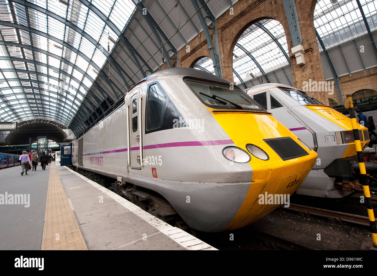 Front of high speed trains in East Coast Trains livery and passengers ...
